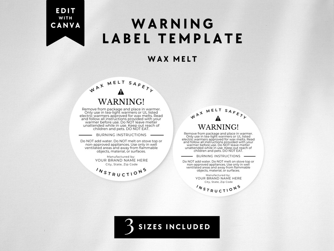 Wax Melt Warning Label Template, Digital Download, Editable Label ...