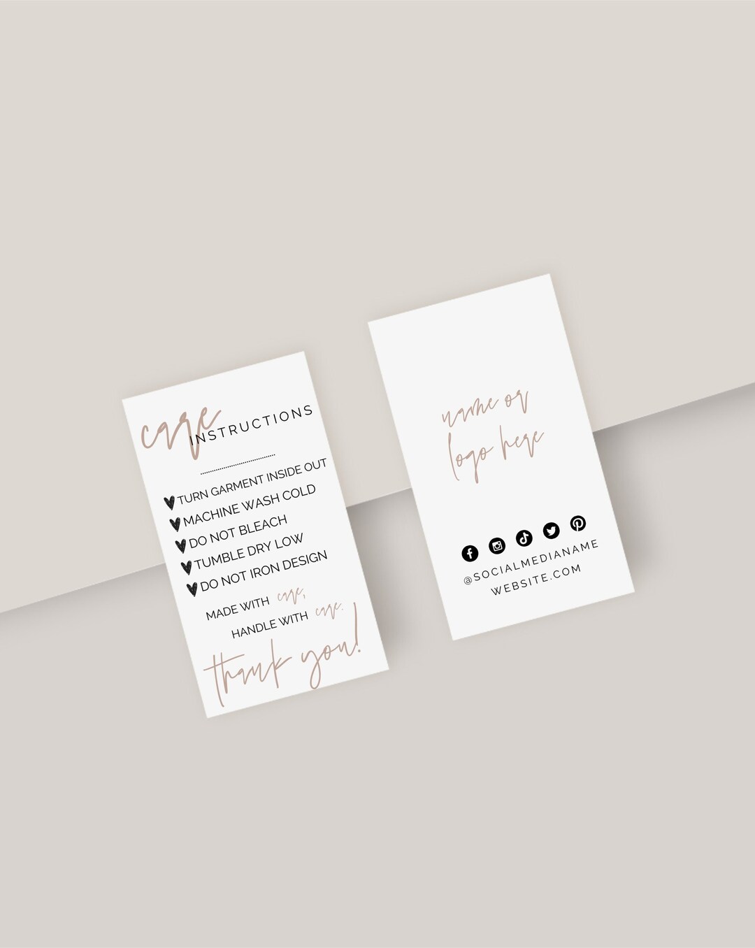 Garment Care Card Template, INSTANT DOWNLOAD, Simple Care Card Package ...