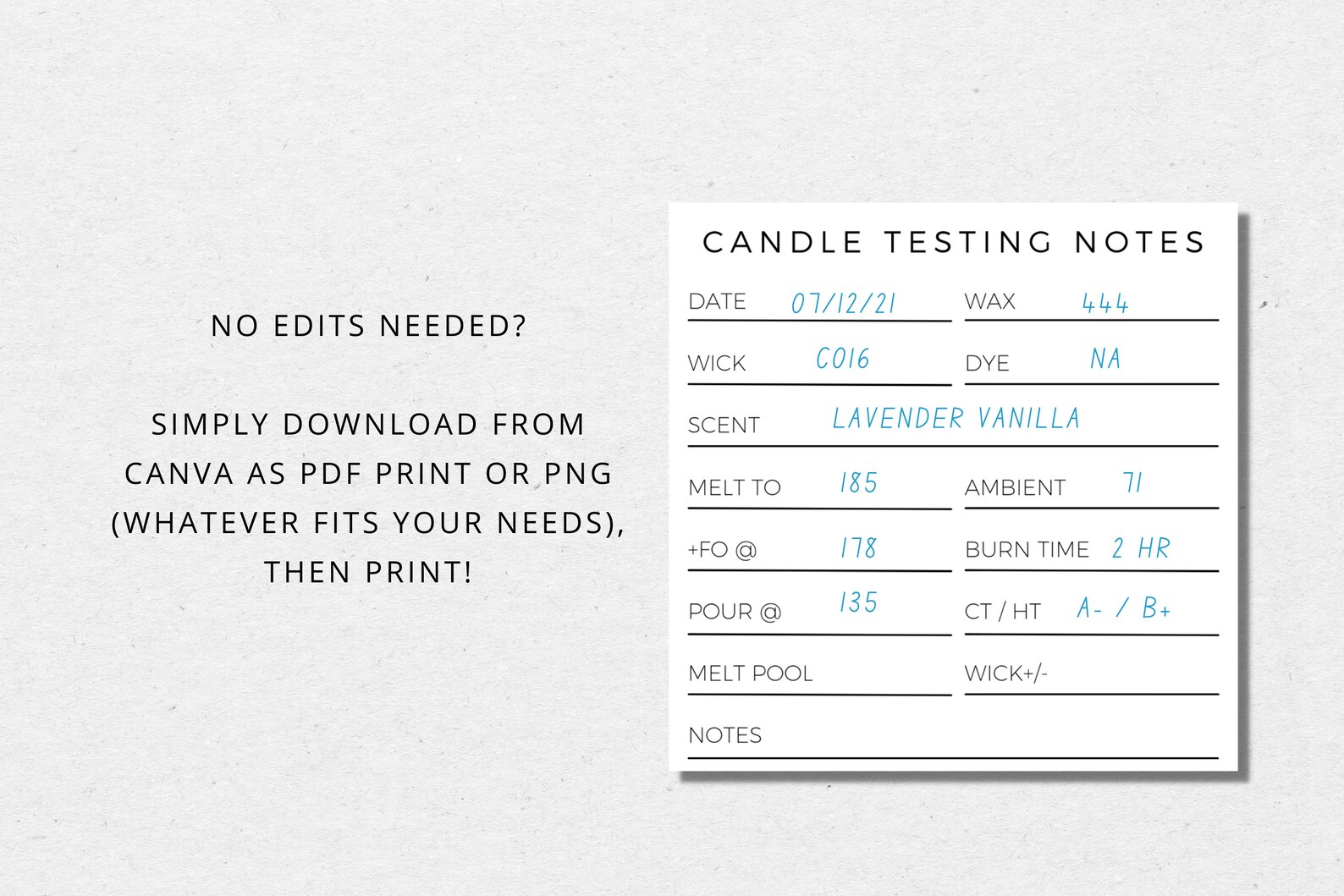DIY Candle Testing Label Template Editable Candle Notes - Etsy