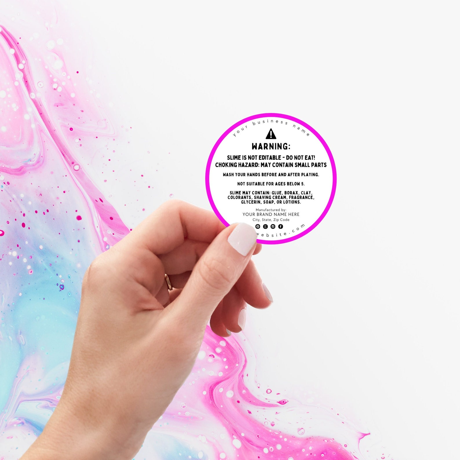 Round Slime Warning Label Template Editable Slime | Etsy Canada