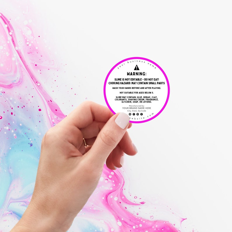 Round Slime Warning Label Template Editable Slime | Etsy Canada