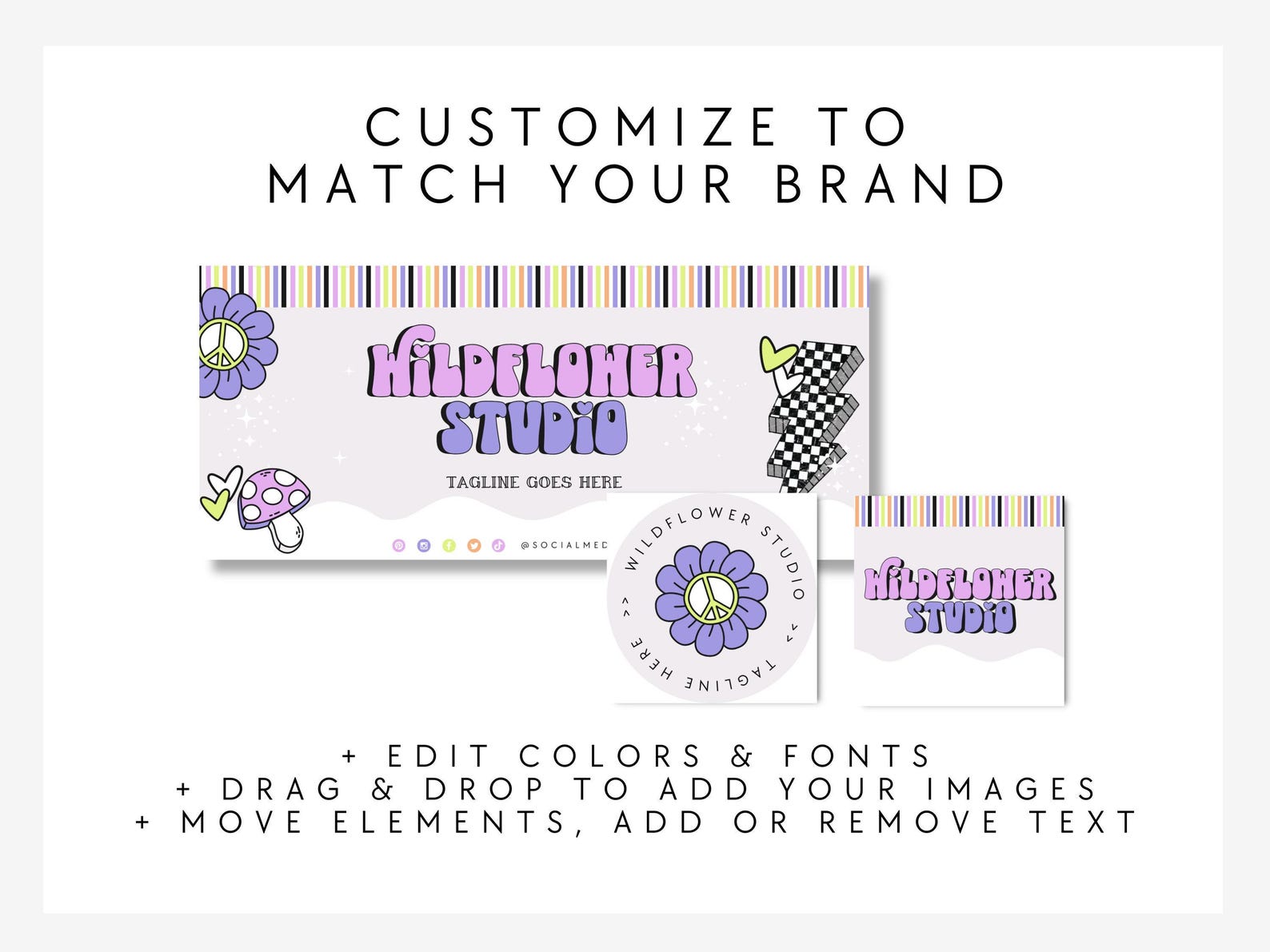 Retro Facebook Cover Canva Template, Neon Colorful Facebook Banner ...