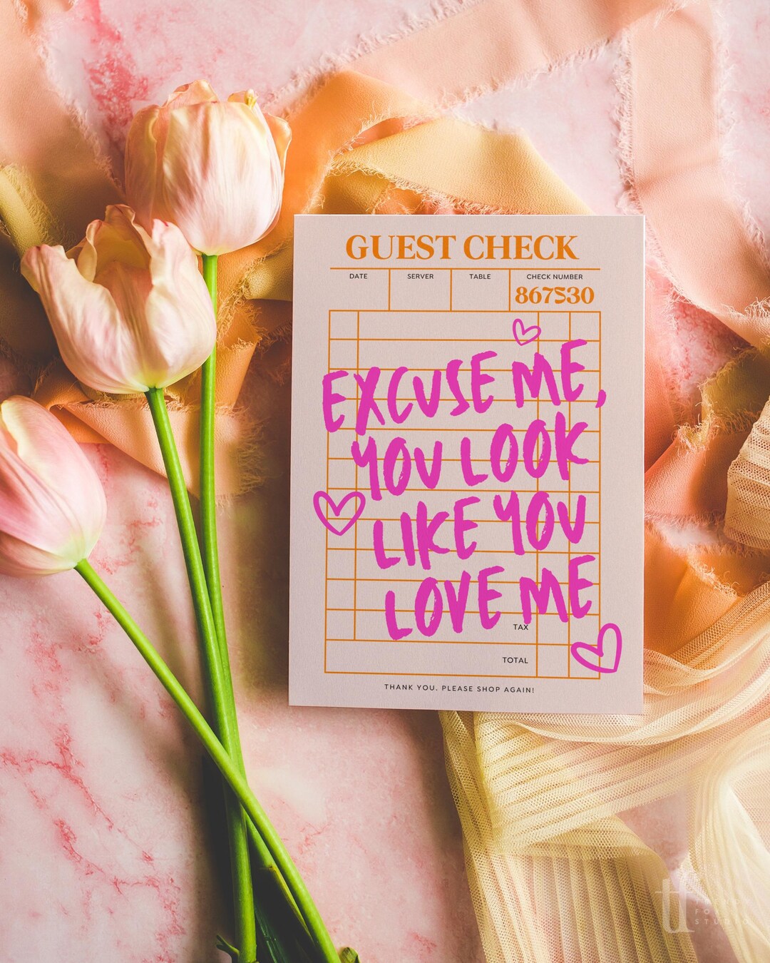 Guest Check Business Thank You Card Canva Template, Editable Trendy ...