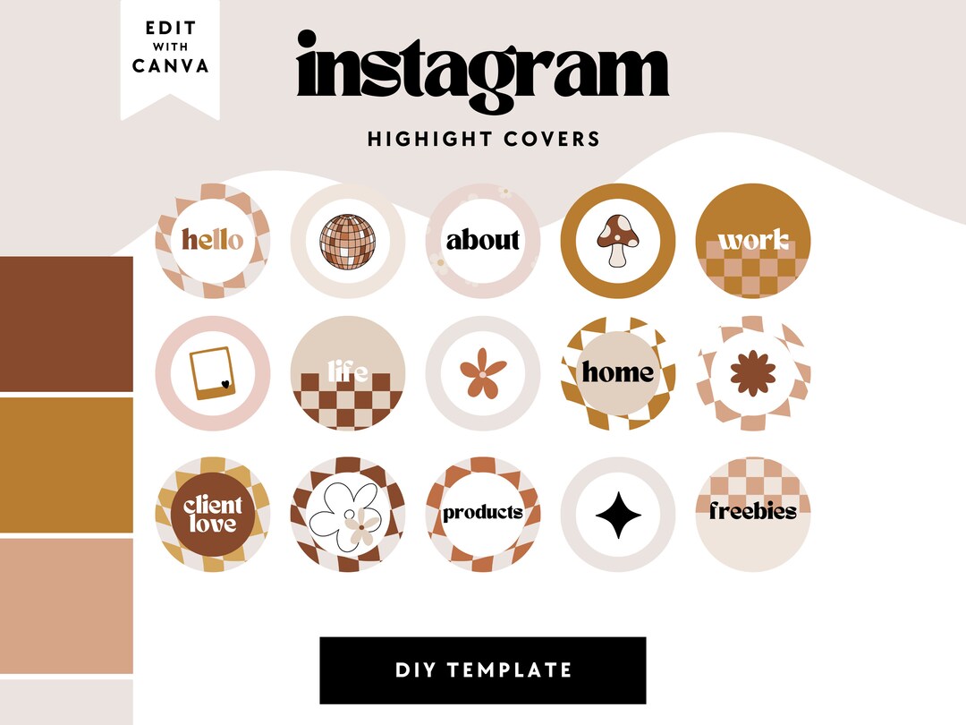 Editable Retro Instagram Highlight Covers Canva Template, Groovy IG ...