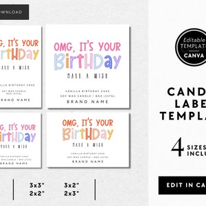 Happy Birthday Candle Label Template, Editable Candle Label Design ...