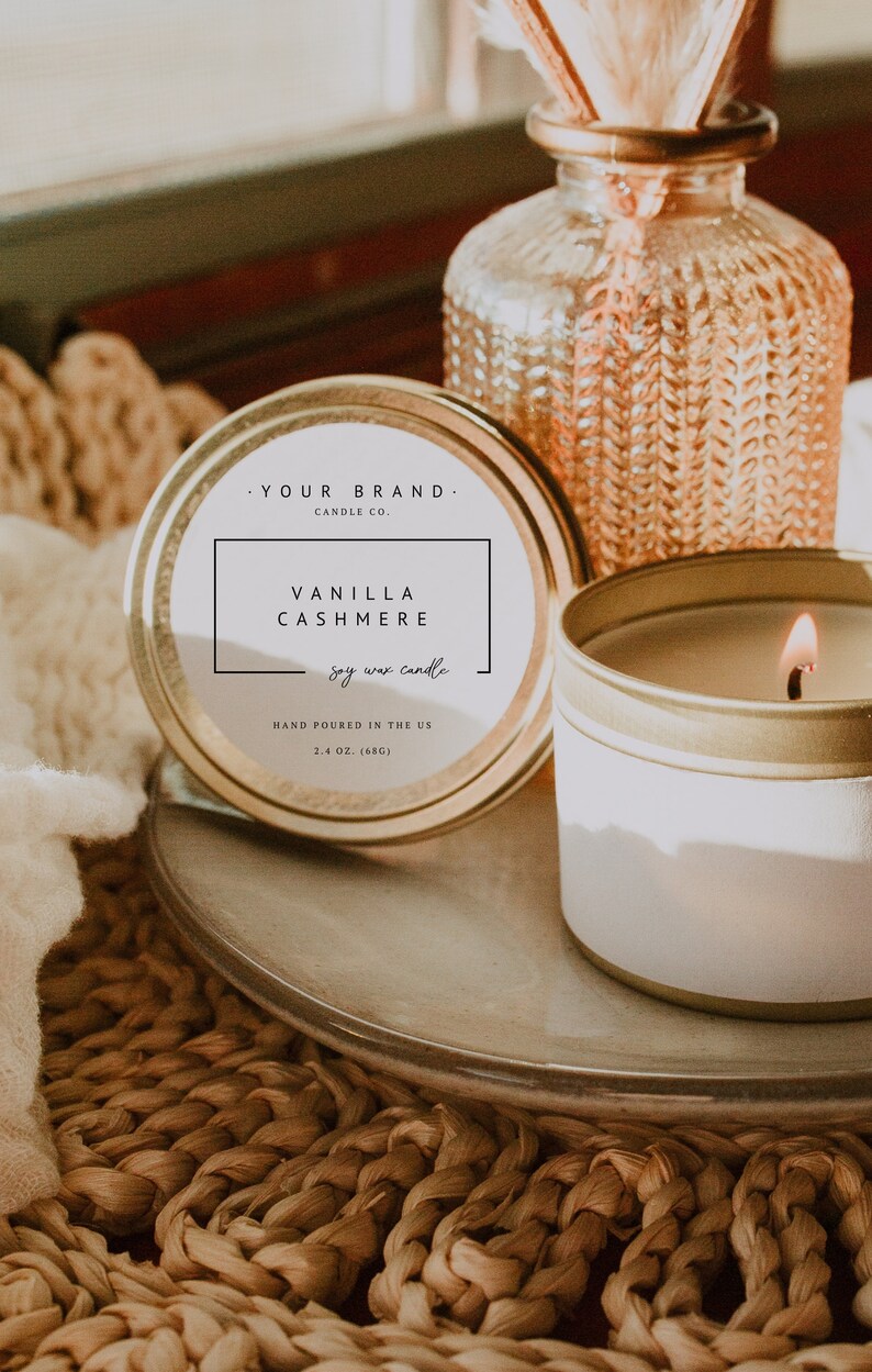 Round Candle Label Template Editable Candle Lid Sticker - Etsy