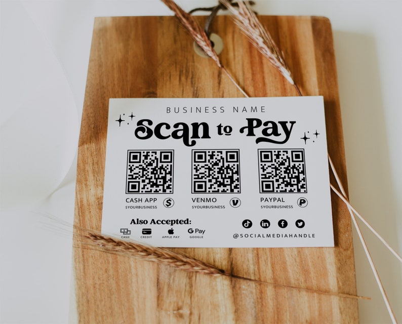 Retro Scan to Pay Sign Template QR Code Sign Printable - Etsy
