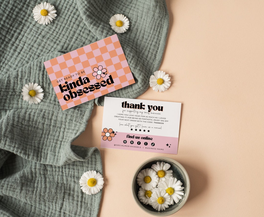 Retro Thank You Card Template, Editable Small Business 70s Groovy Thank You Card, Order Package ...