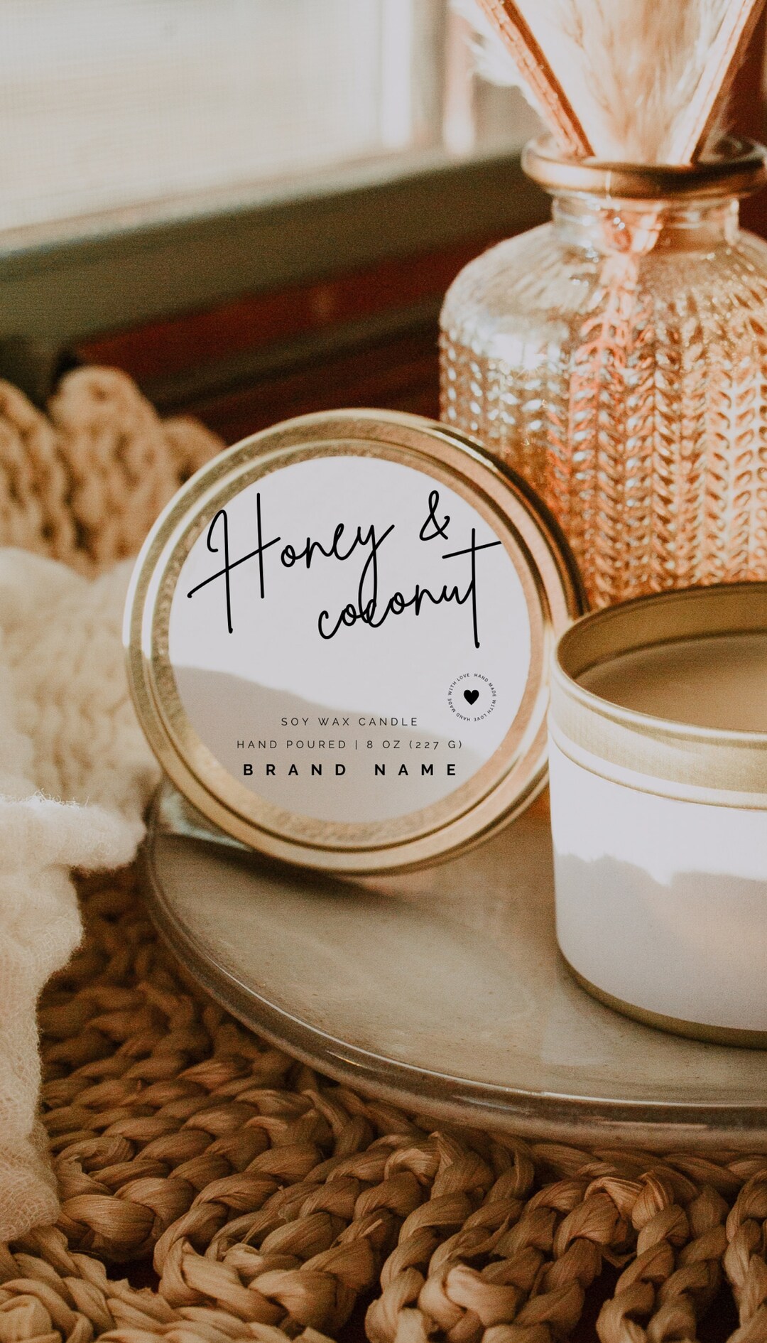 Round Candle Label Template, Editable Candle Lid Sticker Label, Pre ...