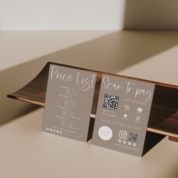 Printable Price List & Payment Sign QR Code Sign Template | Etsy