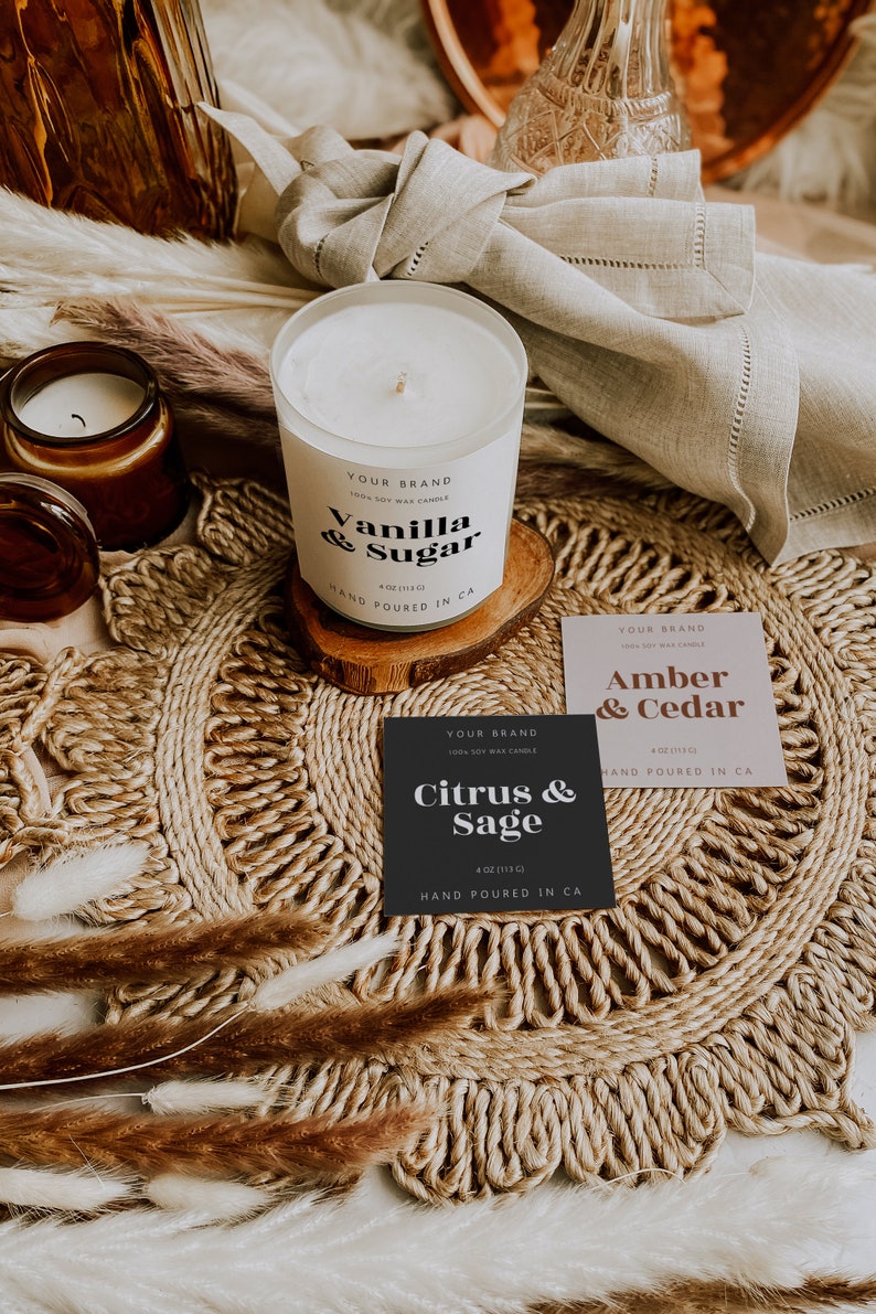 Retro Candle Label Template Boho Editable Candle Labels | Etsy