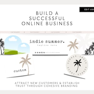 Beachy Etsy Banner Canva Template, Simple Palm Tree Etsy Store Branding ...