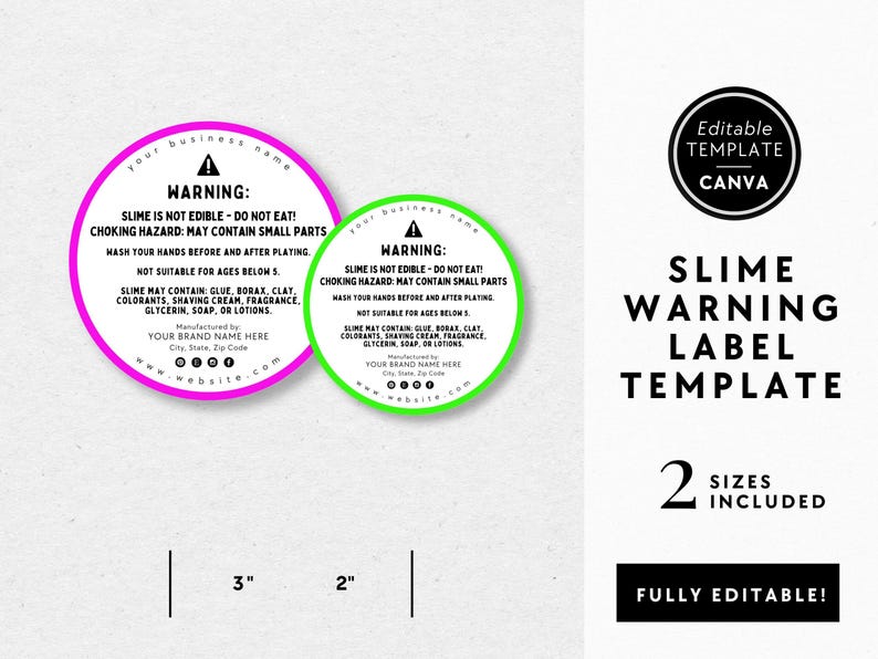 Round Slime Warning Label Template, Editable Slime Instructions Label ...