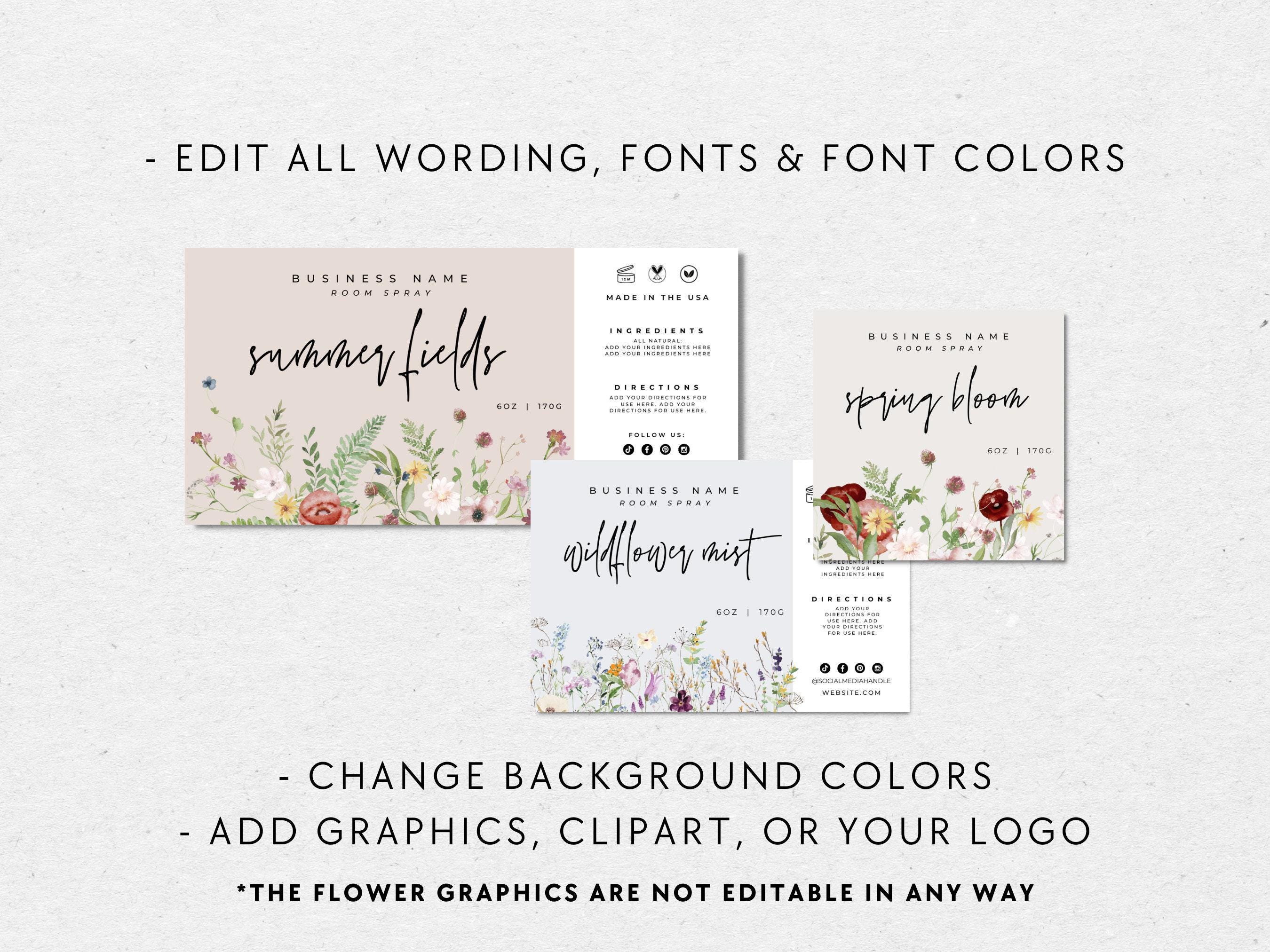 Floral Botanical Room Spray Label Canva Template, Editable Product ...