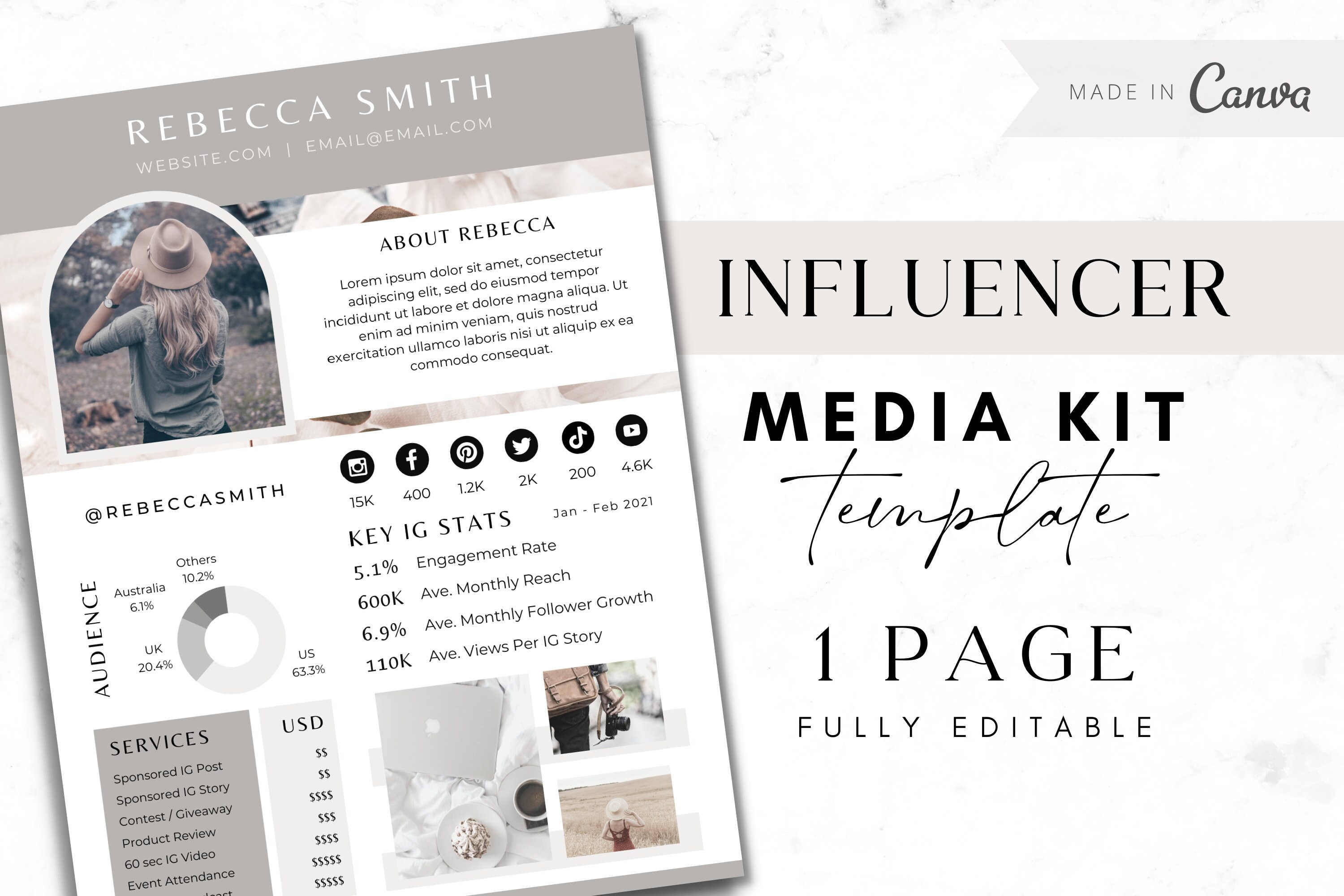 Editable Instagram Influencer Media Kit Template Canva | Etsy