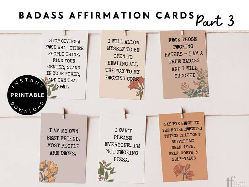 Printable Badass Affirmation Cards Sweary Affirmation Deck - Etsy