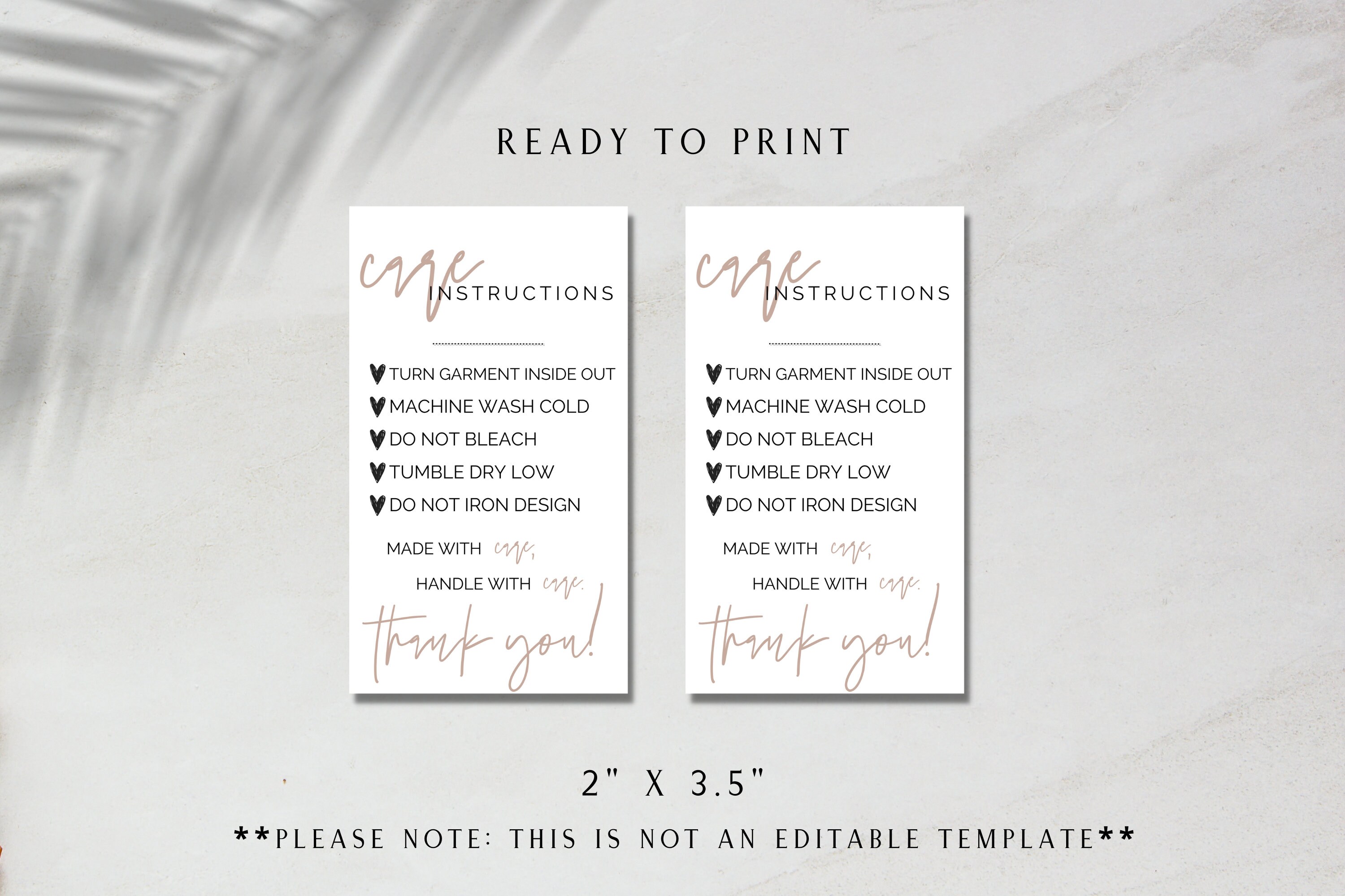 Printable Garment Care Card INSTANT DOWNLOAD Simple Care - Etsy