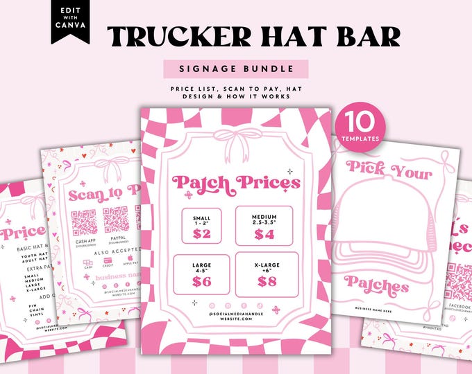 Sign Bundle for Trucker Hat Bar Checker Design, QR Code Scan to Pay ...