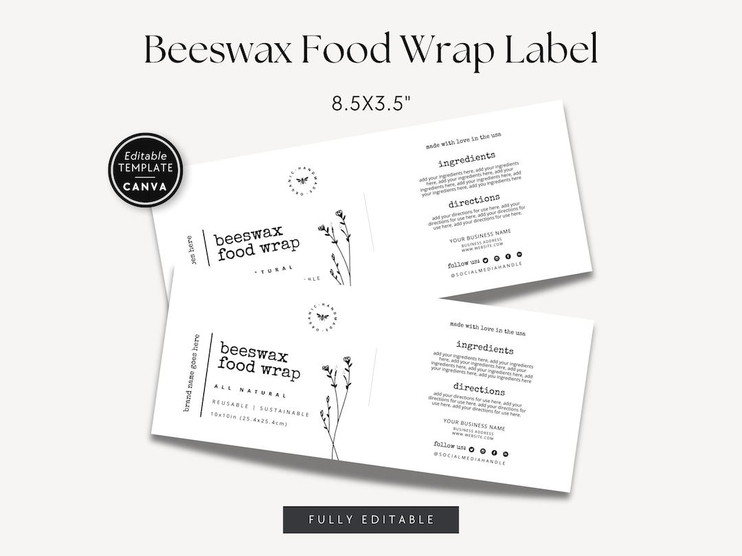 Printable Beeswax Food Wrap Label Canva Template, Editable Food Wrap ...