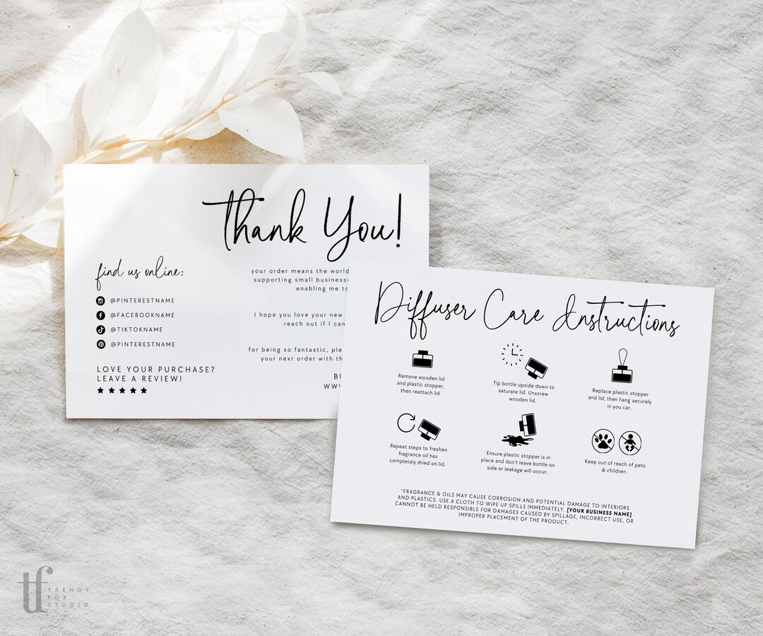 Car Diffuser Care Card Canva Template, Editable Business Thank You ...