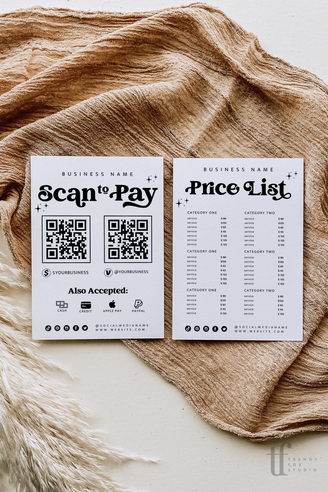 Retro Scan to Pay Sign & Price List Template, QR Code Sign, Printable ...