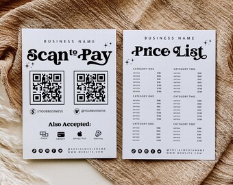 Printable Scan to Pay Sign, Price List Template, DIY QR Code Sign ...