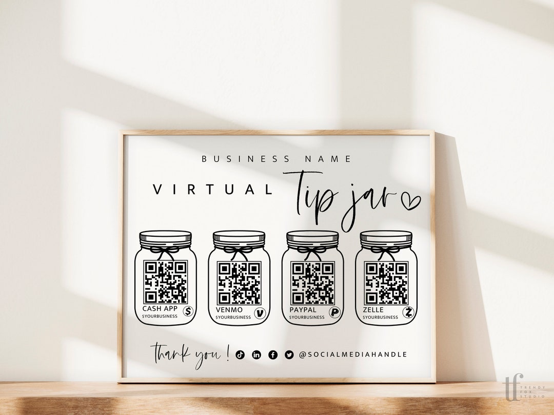Printable Virtual Tip Jar Venmo Cashapp Payment Sign QR Code - Etsy