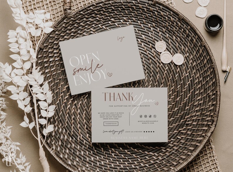 Boho Thank You Card Canva Template, Editable Small Business Neutral ...