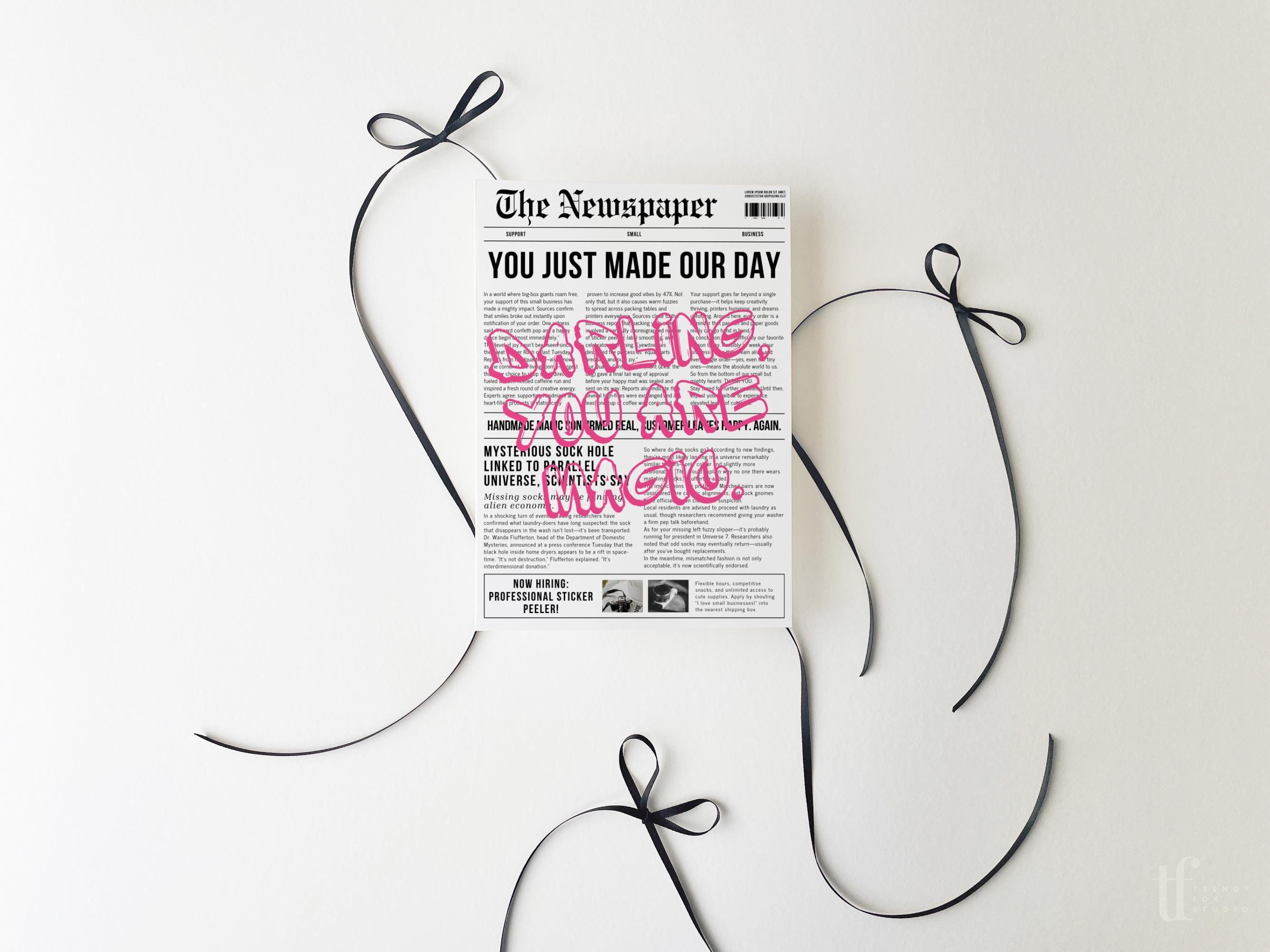 Cute Newspaper Thank You Card Canva Template, Trendy Editable Package ...