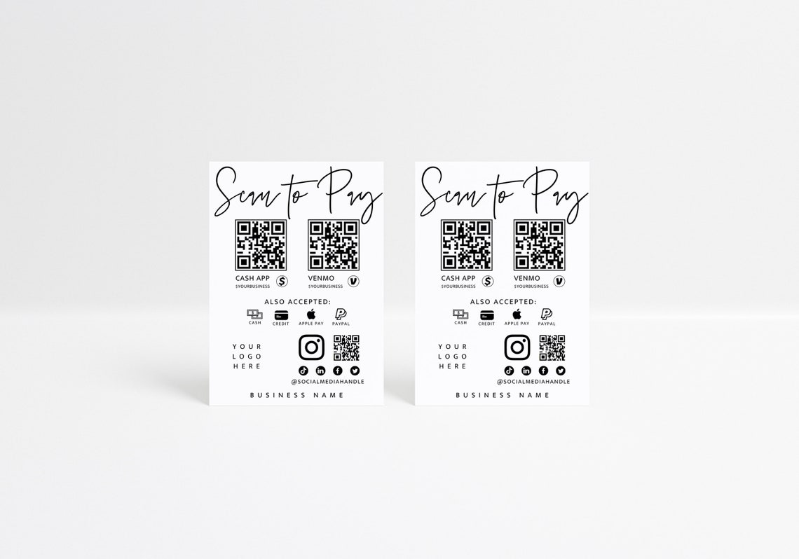 QR Code Sign Template Printable Payment Sign Scan to Pay - Etsy