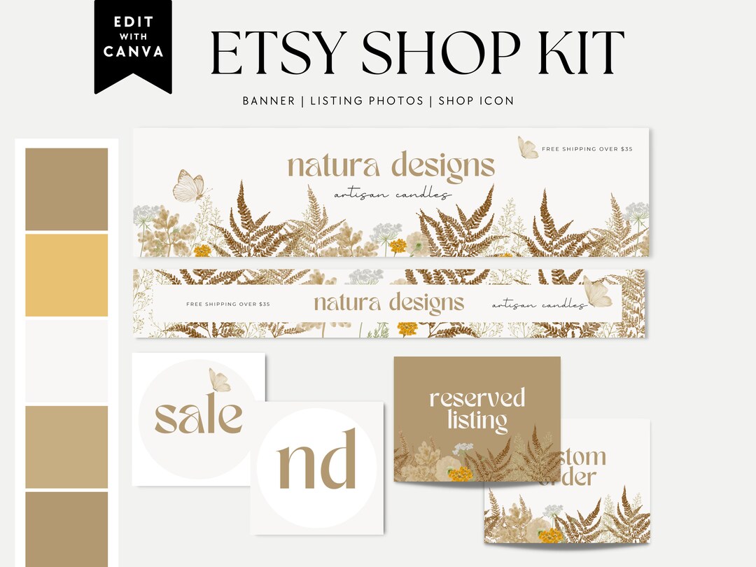 Boho Etsy Etsy Banner Shop Kit Canva Template, Etsy Store Branding ...
