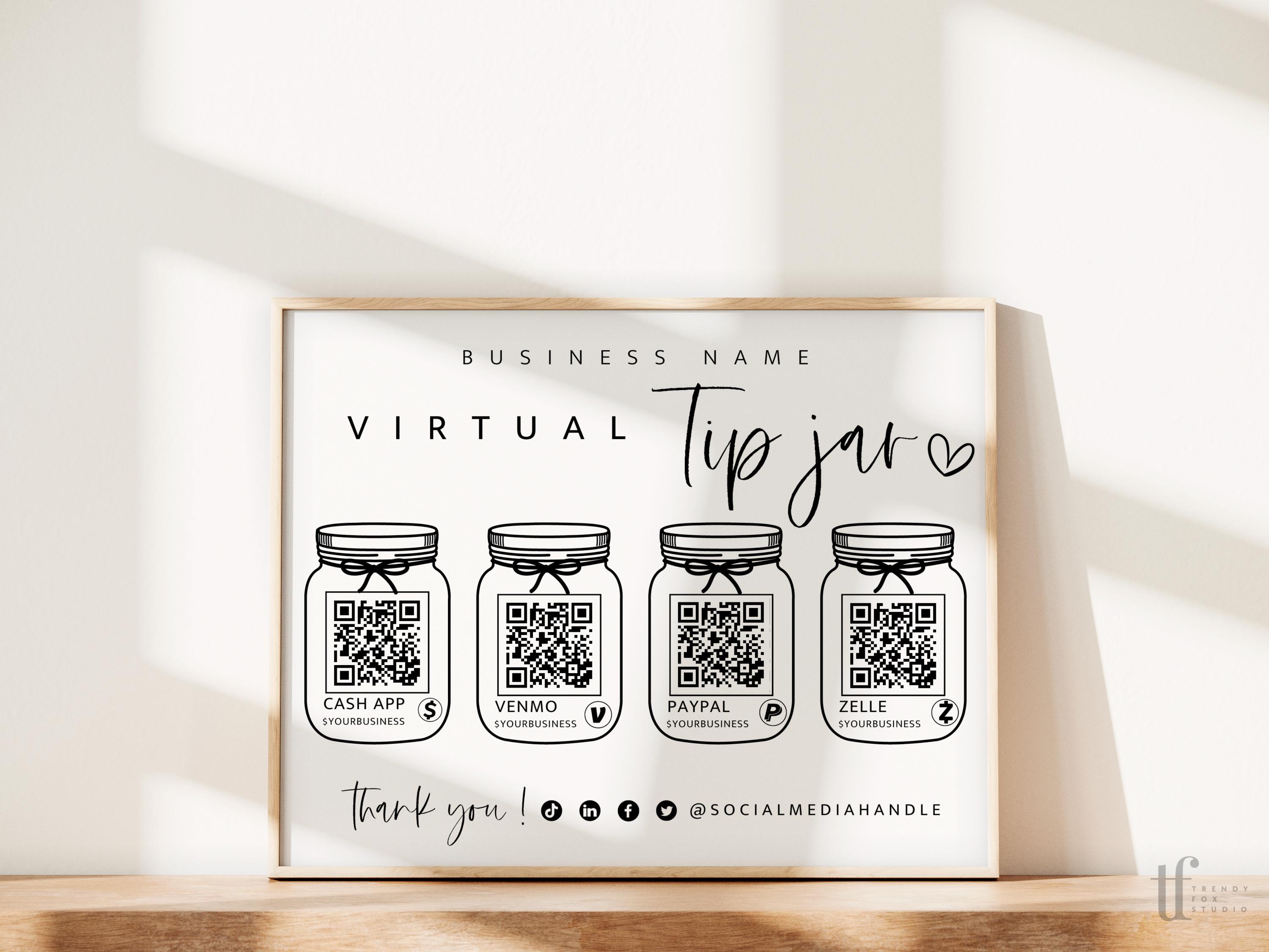 Printable Virtual Tip Jar Venmo Cashapp Payment Sign, QR Code Sign ...