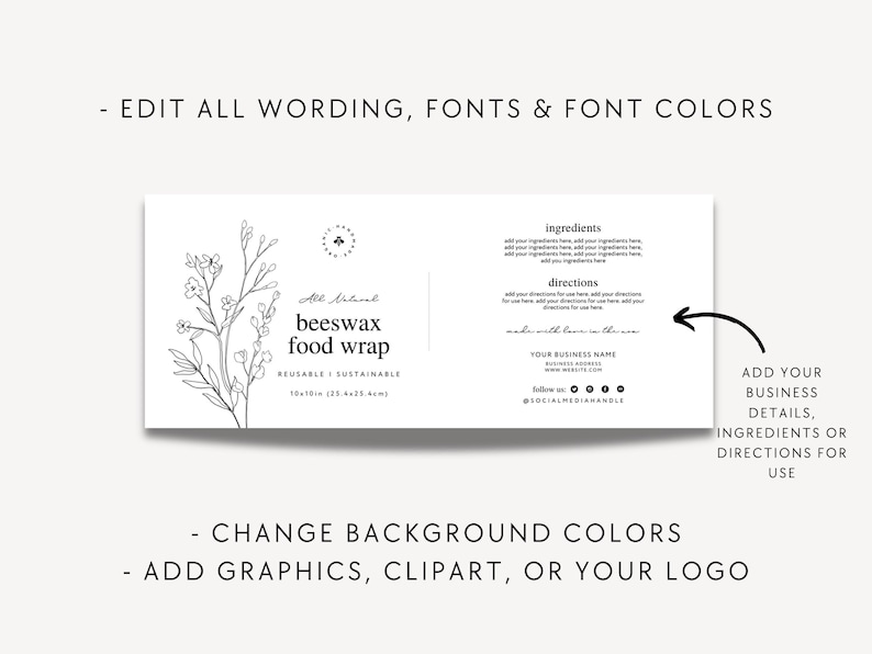 Printable Beeswax Food Wrap Label Canva Template, Editable Food Wrap ...