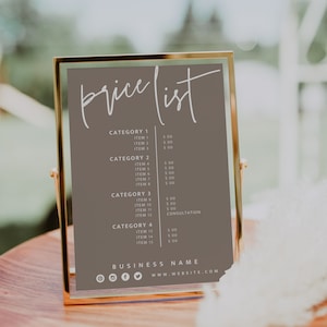 DIY Printable Price List Template, Editable Price Sheet, Pricing List ...