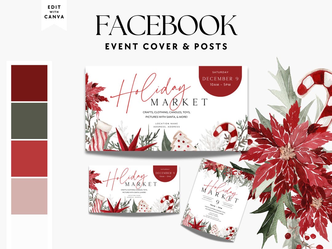 Christmas Facebook Event Cover Canva Template, Holiday Festival Market ...