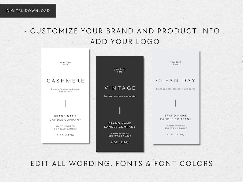 Vertical Candle Label Template, Editable Minimal Candle Label, Modern ...