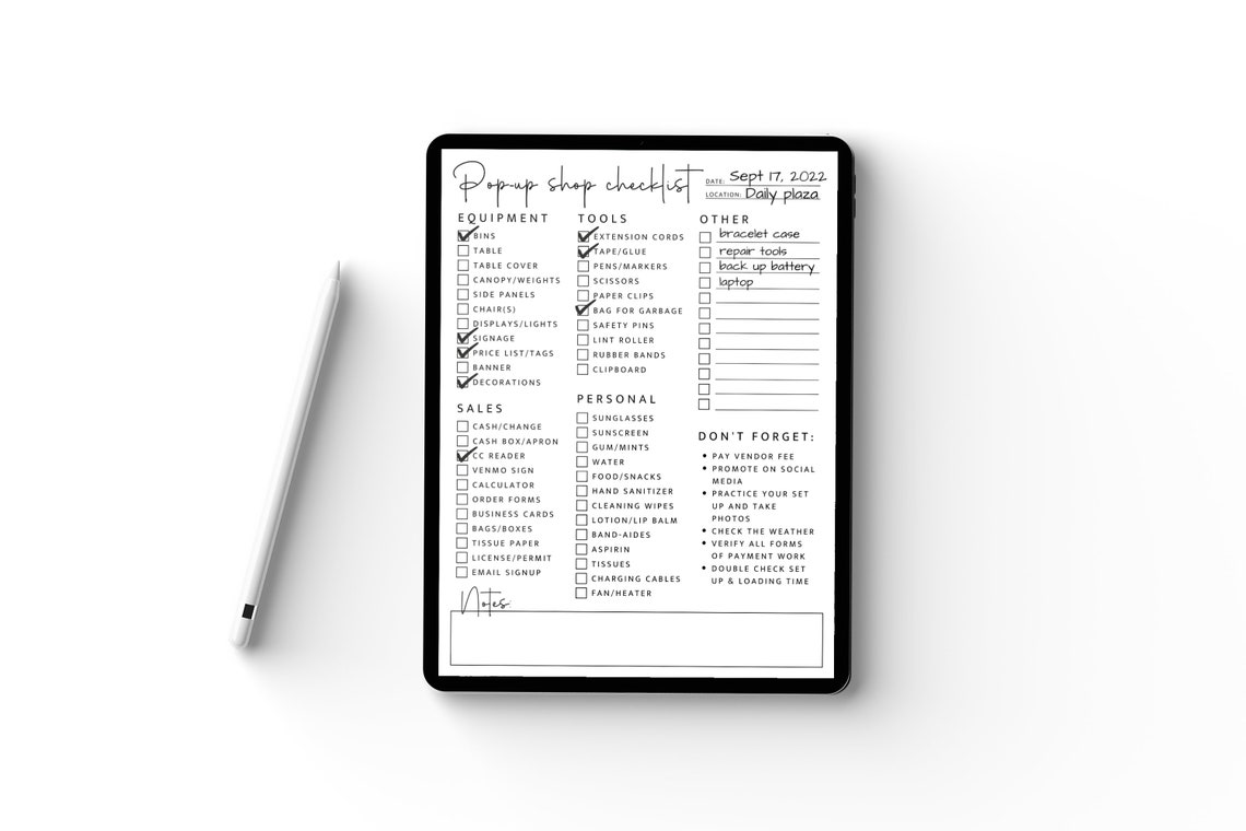 Pop-up Shop Checklist Vendor Event Planner Craft Show - Etsy