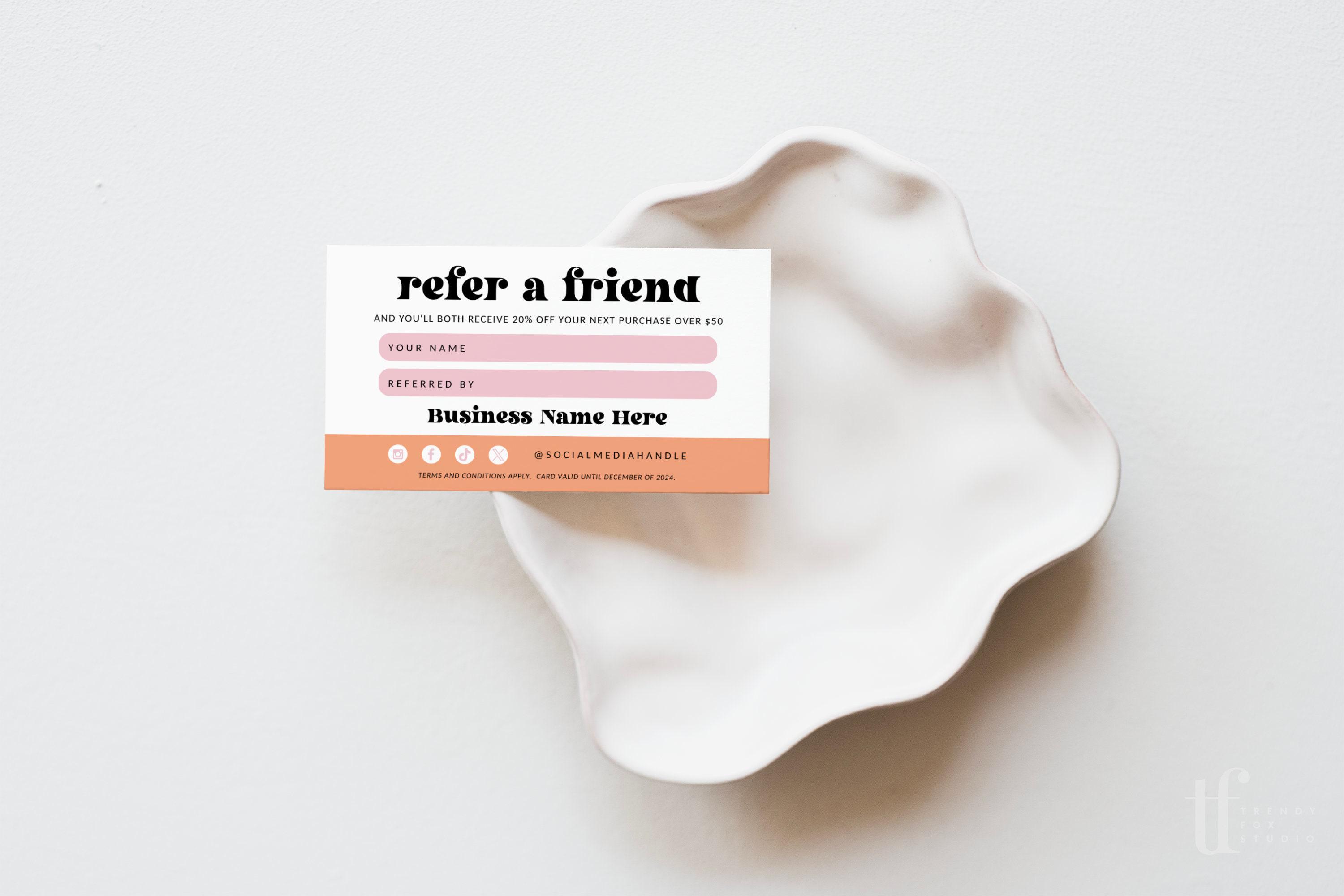 Retro Refer A Friend Business Card Template Canva, Printable Referral ...