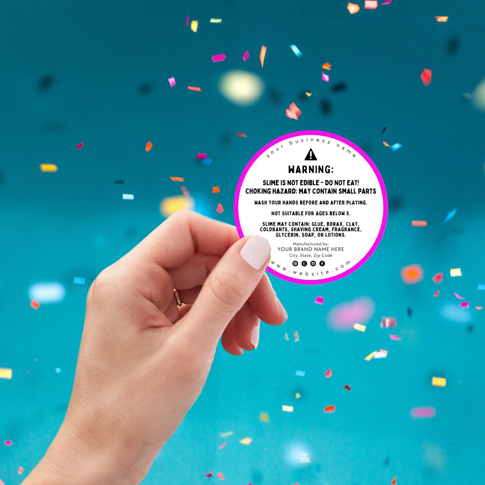 Round Slime Warning Label Template, Editable Slime Instructions Label ...