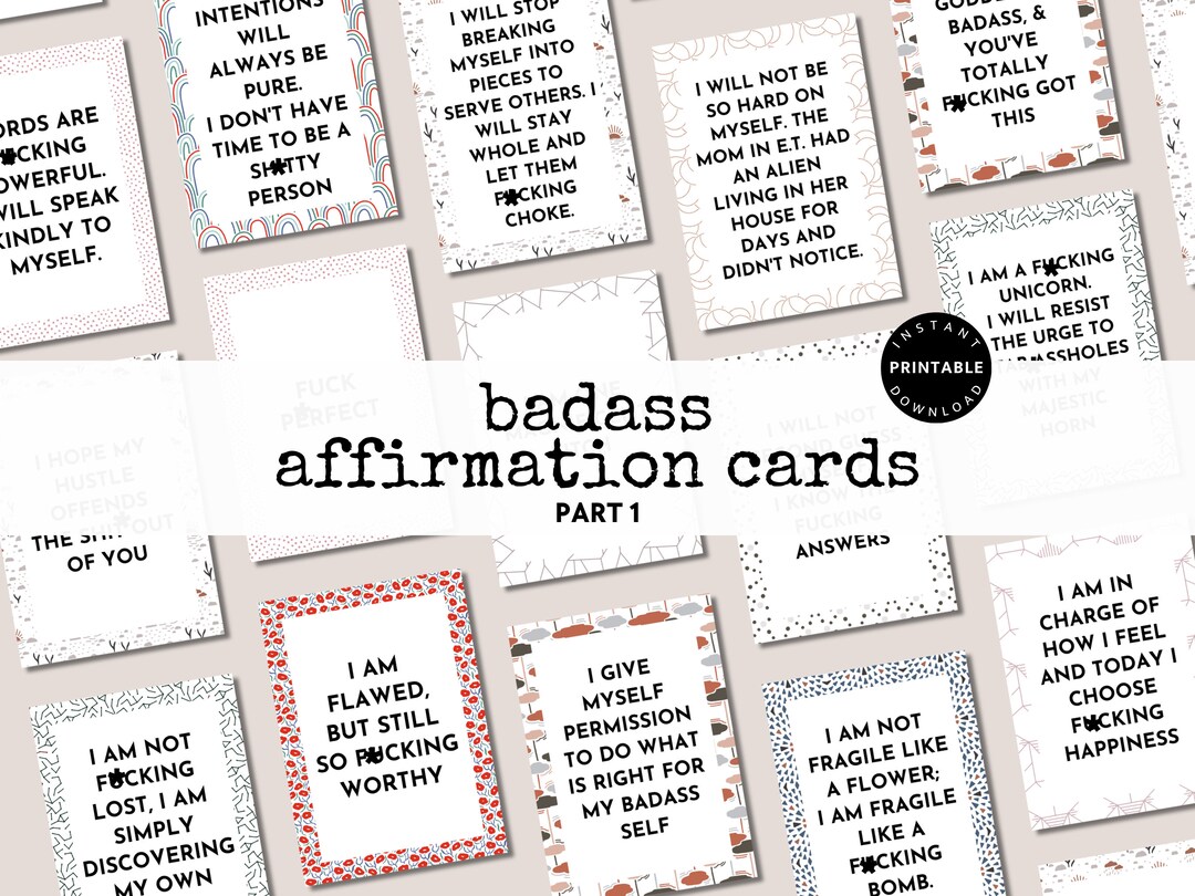 Printable Badass Affirmation Cards Sweary Affirmation Deck Motivational ...