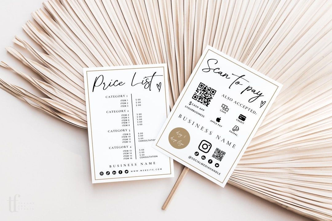 Printable Price List & Payment Sign, QR Code Sign Template, Editable ...