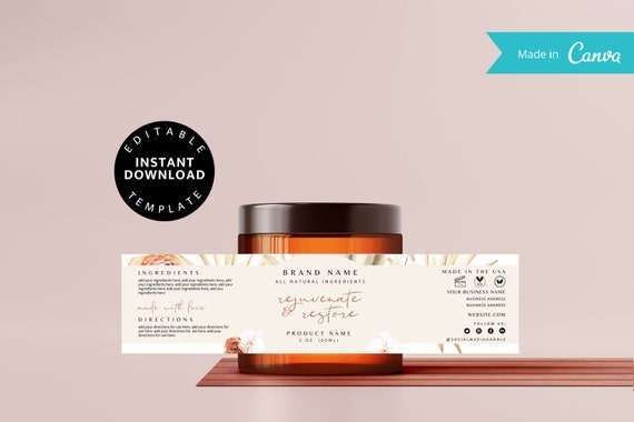 Boho Cosmetic Jar Label Template Body Butter Editable Label | Etsy