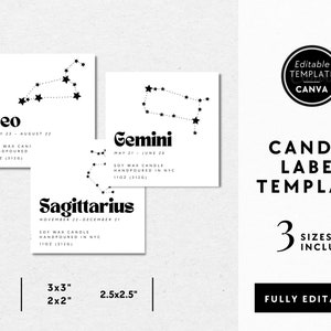 Zodiac Candle Label Template, Constellations Candle Label, Horoscope ...