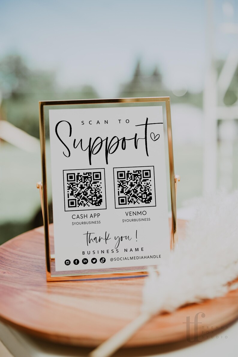 Boho Scan to Support Sign Template, QR Code Sign, Printable Donation ...
