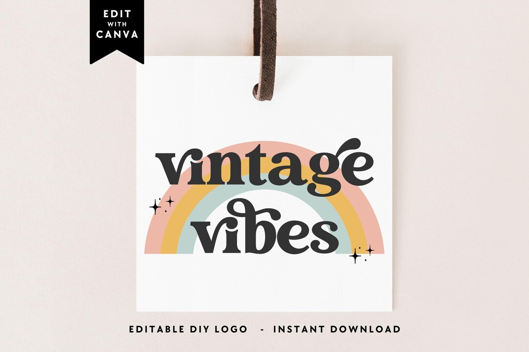 Premade Retro Rainbow Canva Logo Template, Semi-custom Retro Business ...