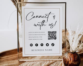 Connect With Us Social Media Sign Template, DIY Follow Us on Social ...