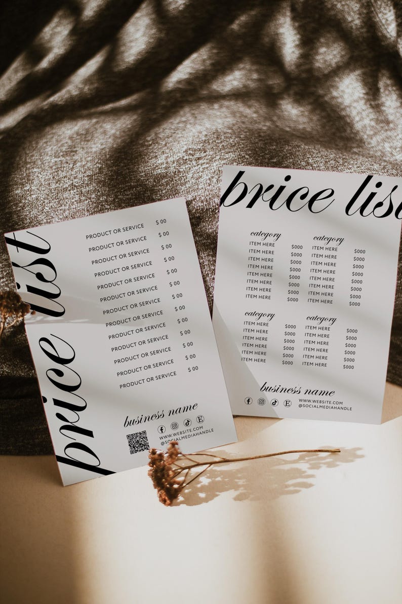 Aesthetic Price List Canva Template, Luxe Salon Price Menu (digital ...