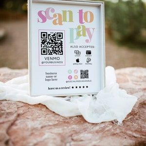 Rainbow Scan to Pay Sign Template Canva QR Code Printable Payment Sign ...