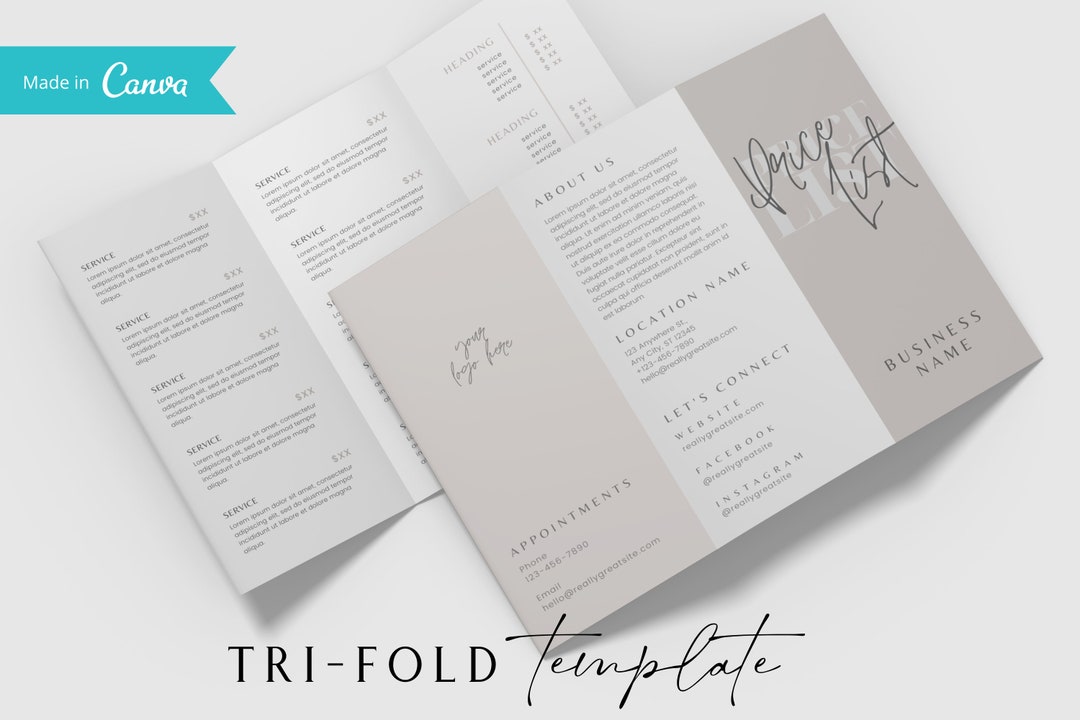 DIY Tri-fold Printable Price List Template Editable Trifold - Etsy