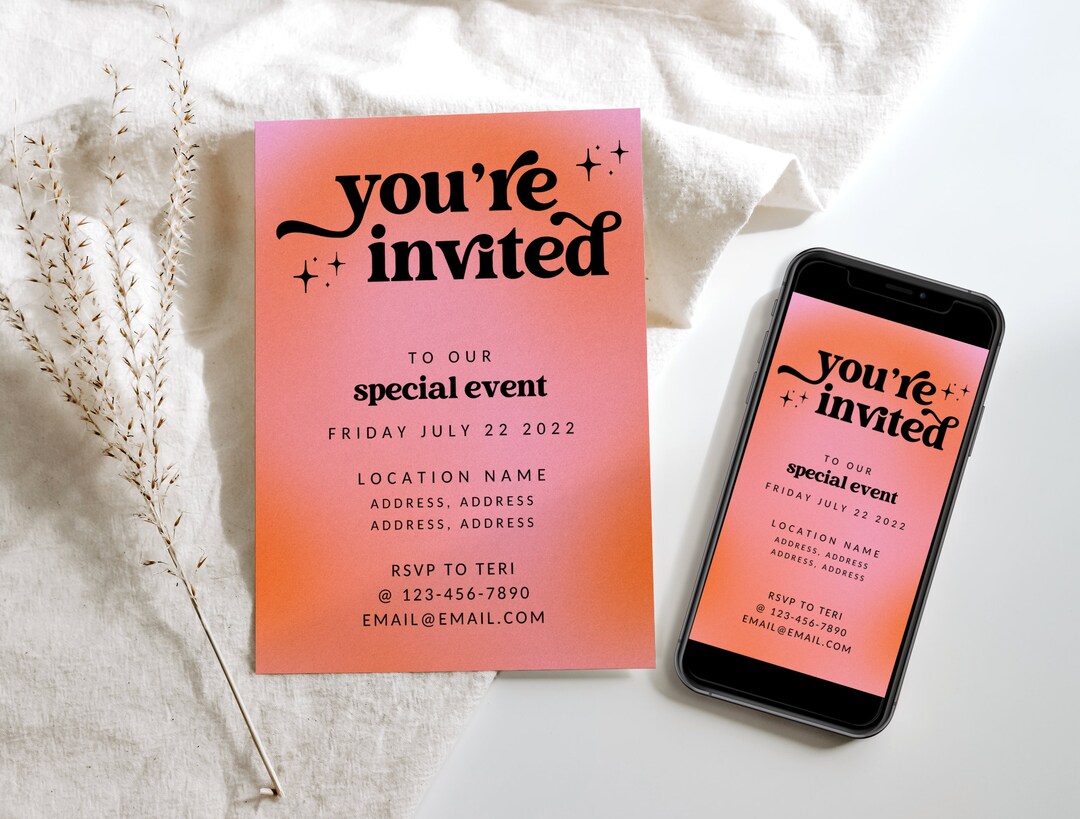 Retro Business Invitation Template, Special Event Invitation, Groovy ...